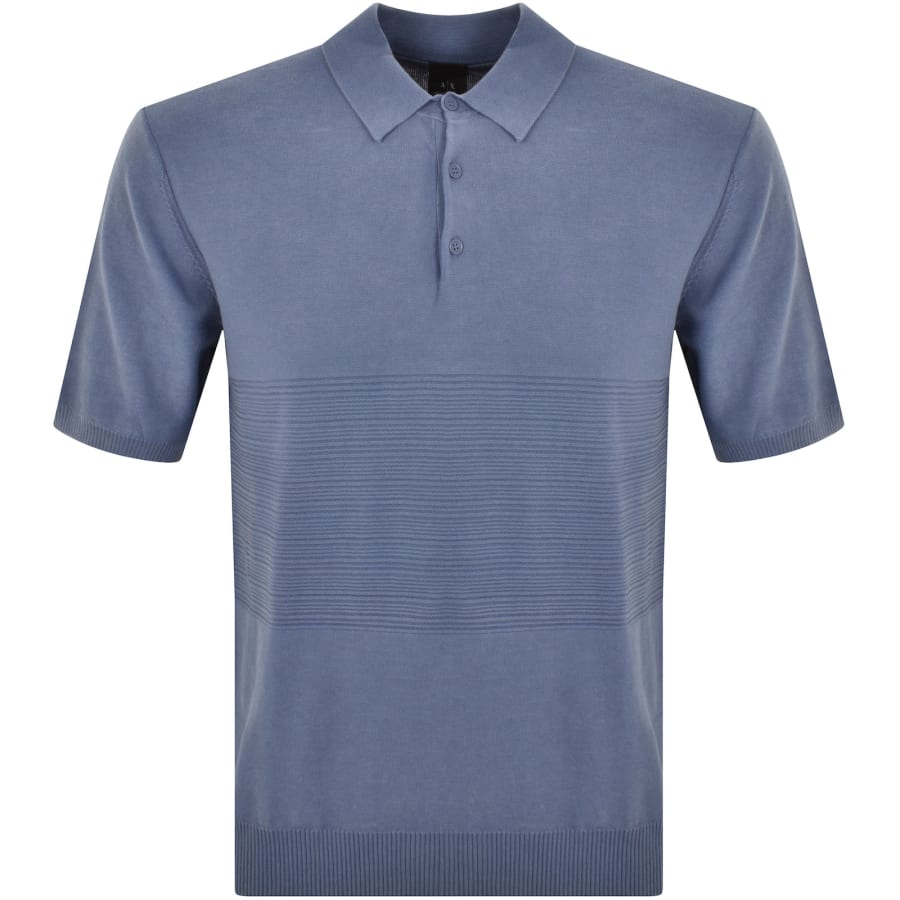 Armani Exchange Logo Knit Polo T Shirt Blue | Mainline Menswear